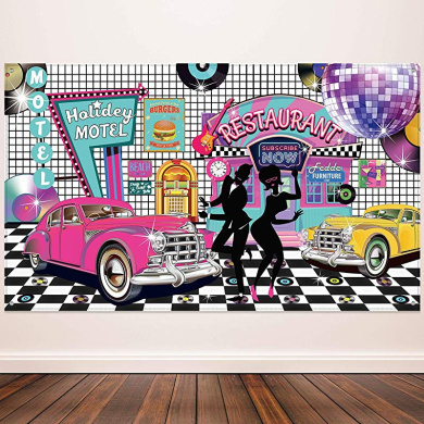Blulu 50s Retro Diner Party Backdrop Banner (185 x 110 cm) — Rock ’n ...